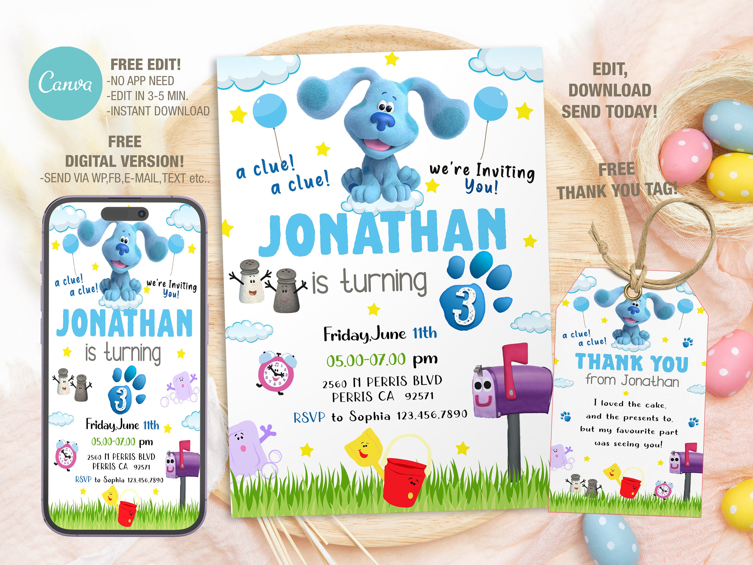 Editable Blues Clues Birthday Invitation Template, Printable Birthday ...