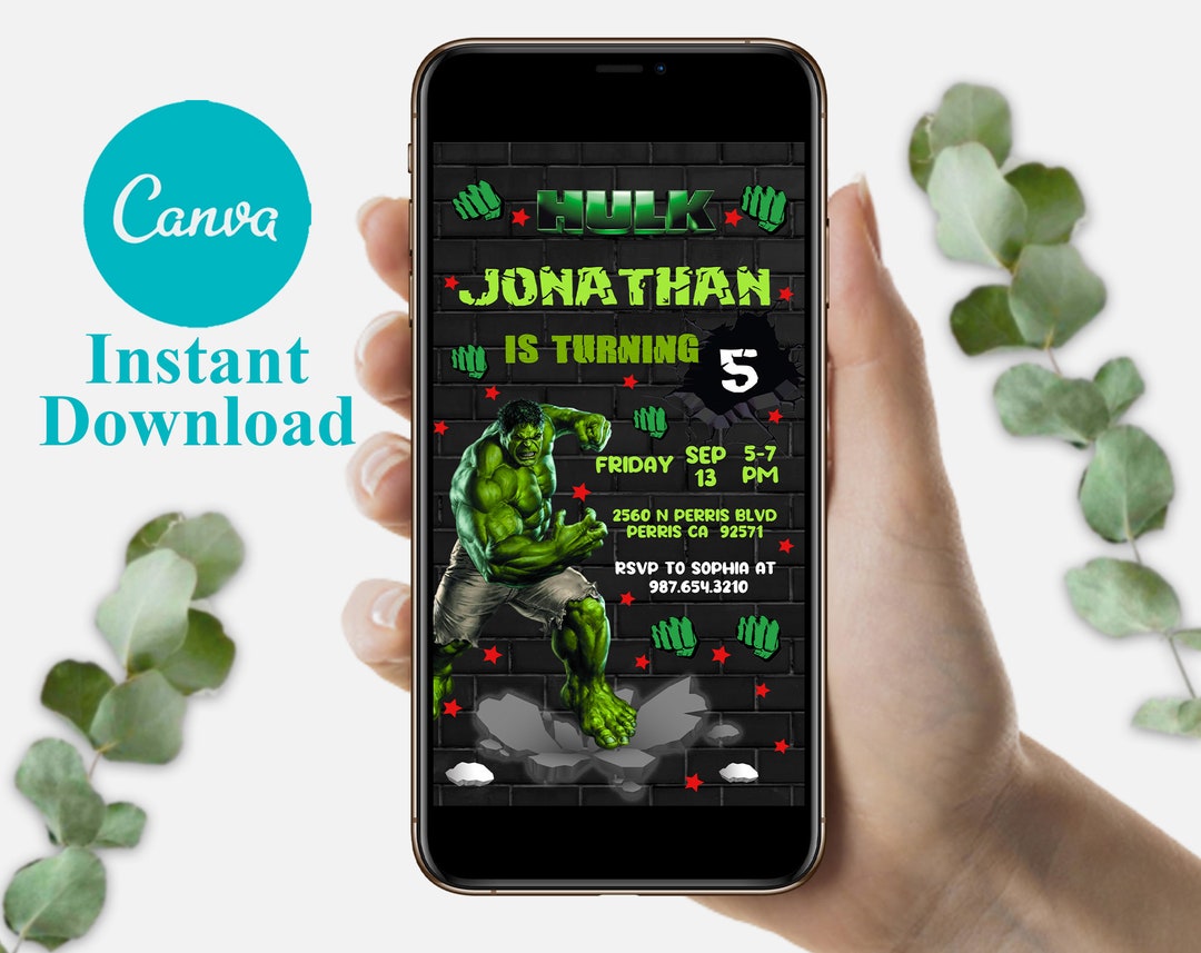 Editable Hulk Mobile Birthday Invitation Template, Birthday Party ...
