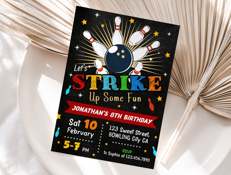 Editable Bowling Birthday Invitation Template, Printable Strike up Some ...