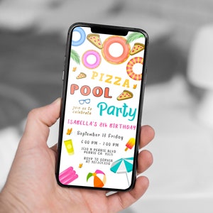 Editable Mobile Pizza Pool Party Birthday Invitation Template, Birthday ...