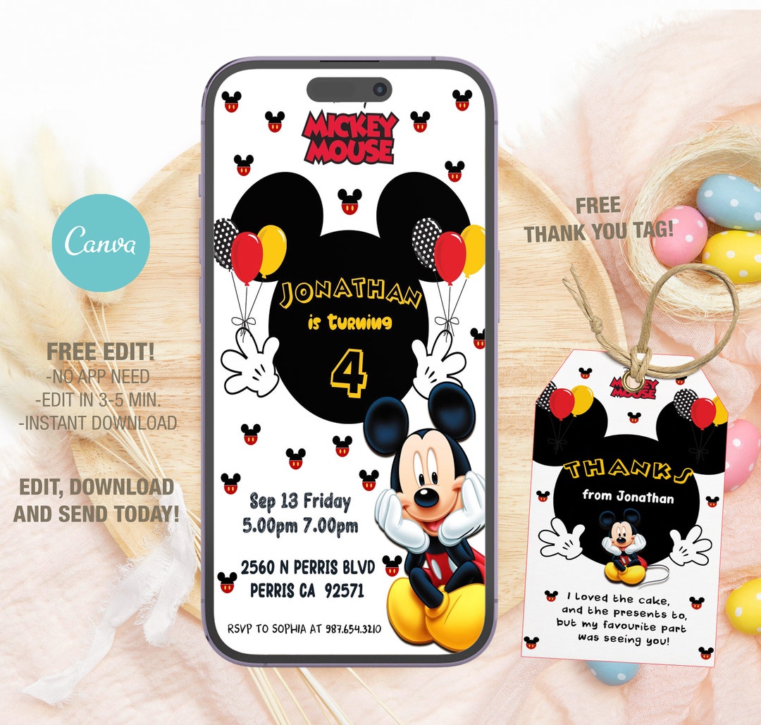 Editable Mickey Mobile Birthday Invitation Template, Birthday Party ...