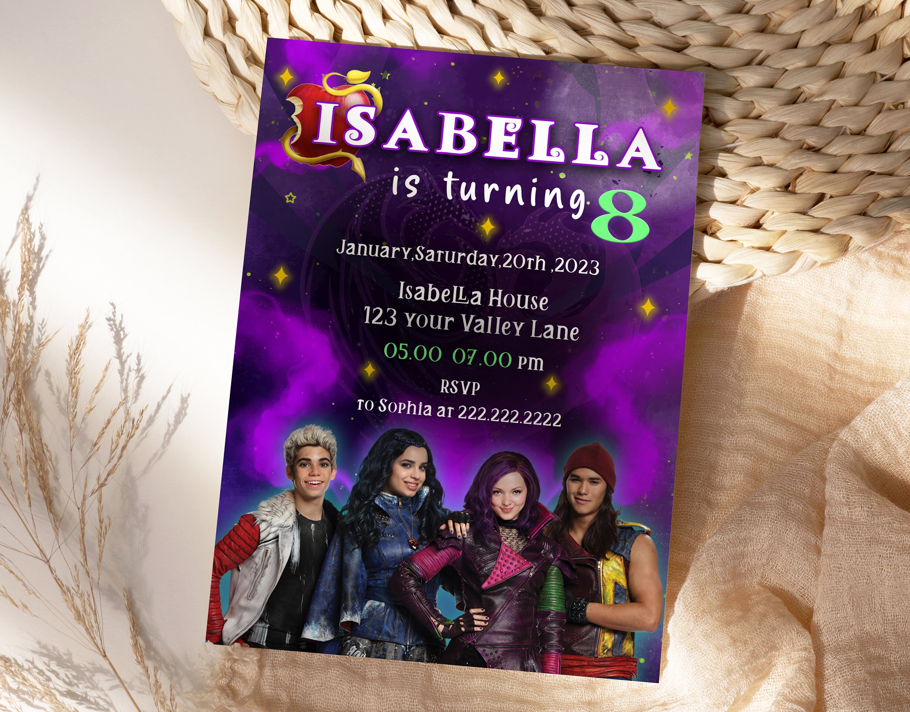 Editable Descendants Birthday Invitation Template, Printable Birthday ...