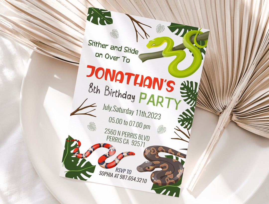Editable Snake Birthday Invitation Template, Printable Birthday Party ...