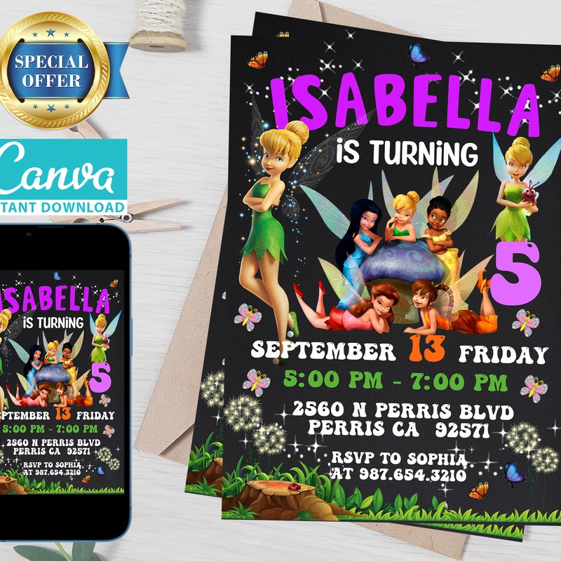 Tinkerbell Invitation - Etsy