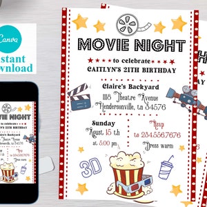 Editable Movie Night Invitation Template, Printable Birthday Party ...