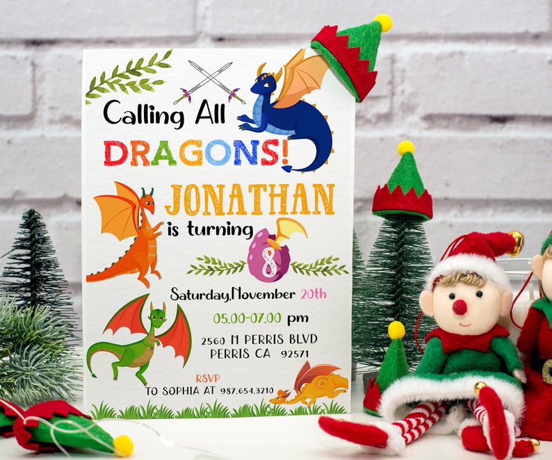 Editable Wish Dragon Birthday Invitation Template, Printable Fairy ...
