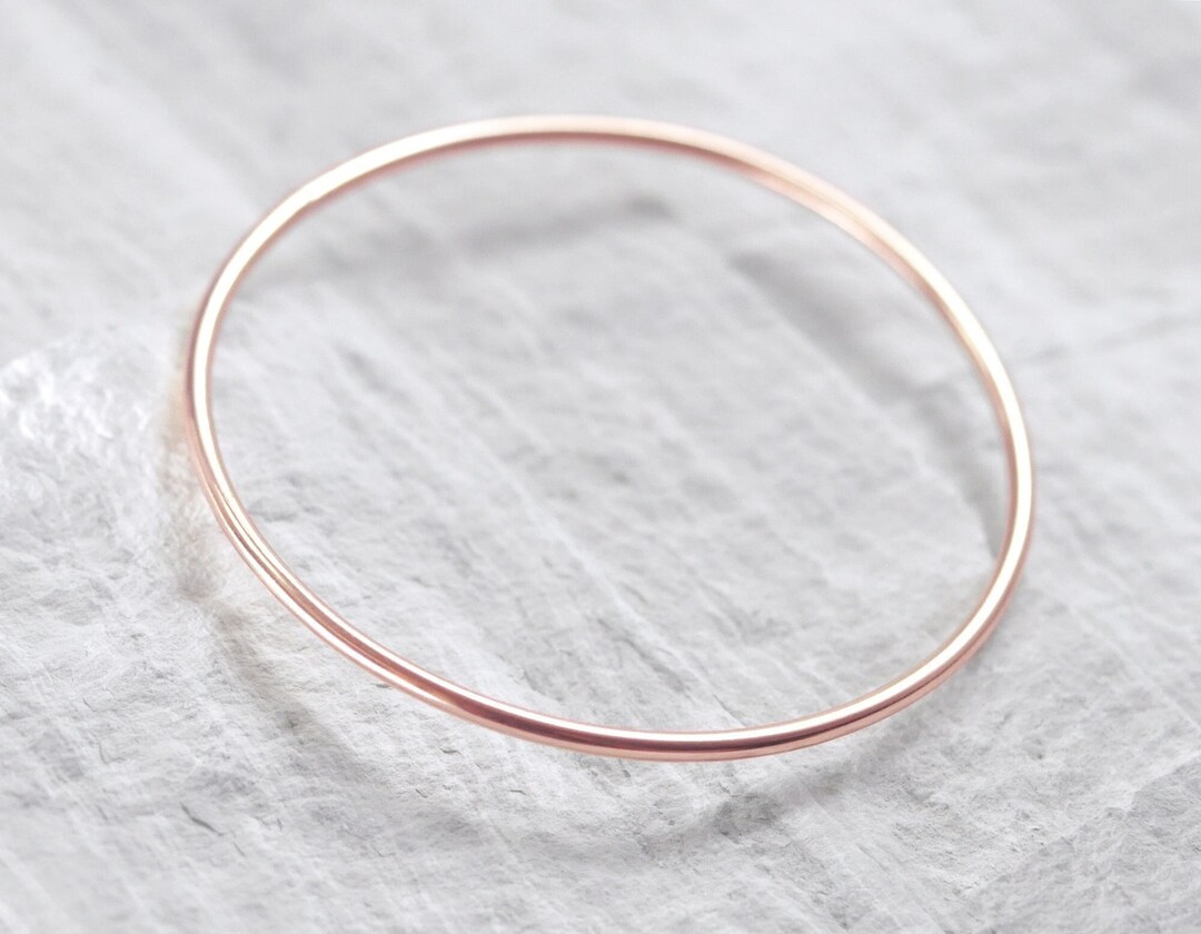 Rylie 18K Solid Rose Gold Bangle, 2mm Round Bangle, 18k Pink Gold ...