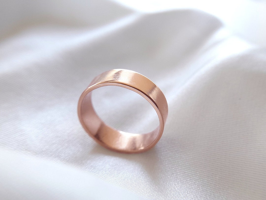 Theia 6MM 14K Solid Rose Gold 6MM X 1MM Band, 6MM Flat Gold Band, Wide Rose Gold Ring, Inner or ...