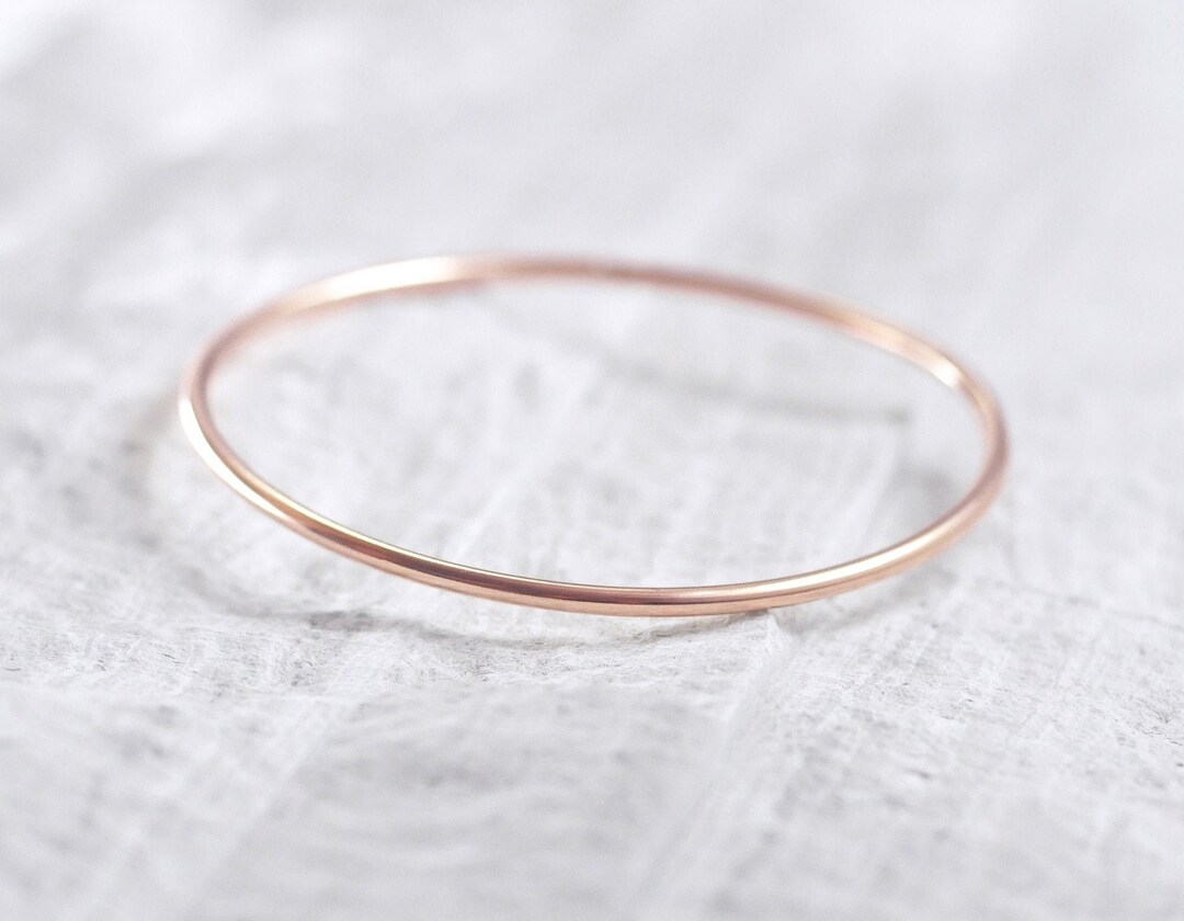 Rylie 14K Solid Rose Gold Bangle, 2mm Round Bangle, 14k Rose Gold not ...