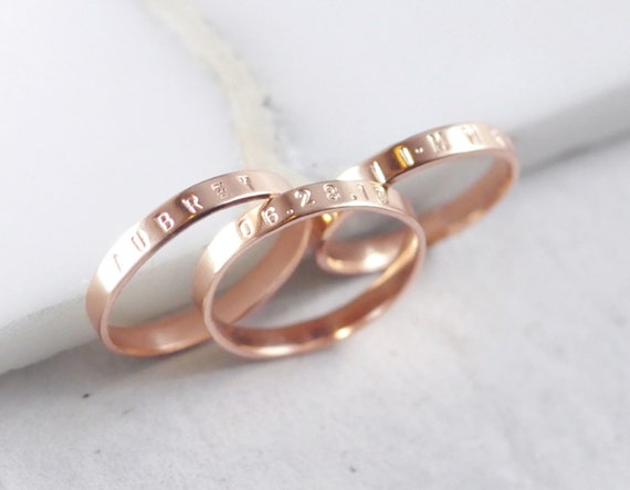 Personalized Engraved Ring 14K Solid Rose Gold 3mm Rose Gold - Etsy