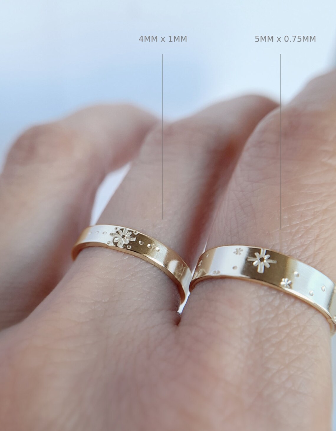 Nocturne 5mm 14K Solid Yellow Gold Starburst Ring, Star Engraved Flat ...