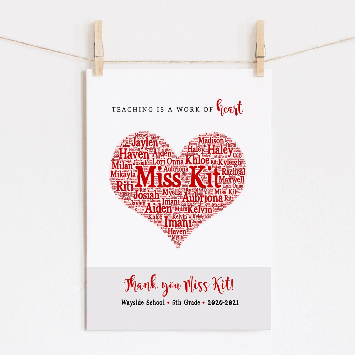 TEACHER Gifts Personalized Heart Teacher Art Print Teaching - Etsy