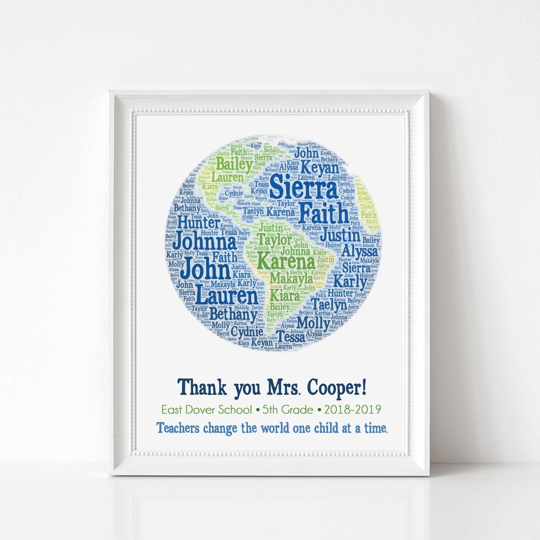 Personalized TEACHER Gift Print, Earth Poster, Teachers Change the ...