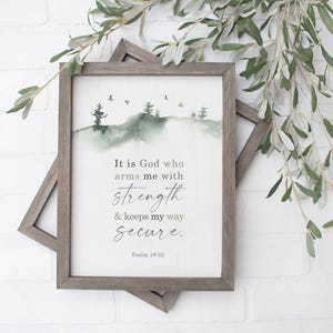 Bible Verse Art Print, Psalm 18:32, Scripture Art, Christian Gift ...