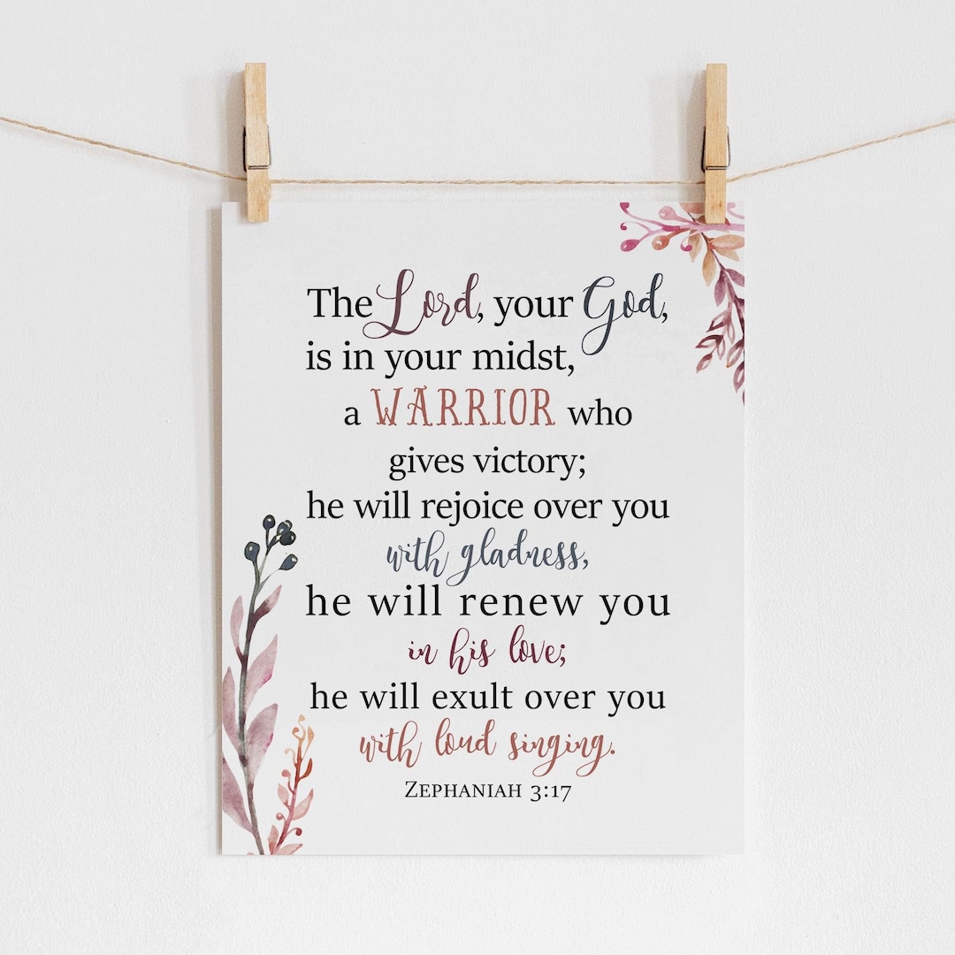 Bible Verse Art Print, Zephaniah 3:17, Scripture Wall Decor, Christian ...