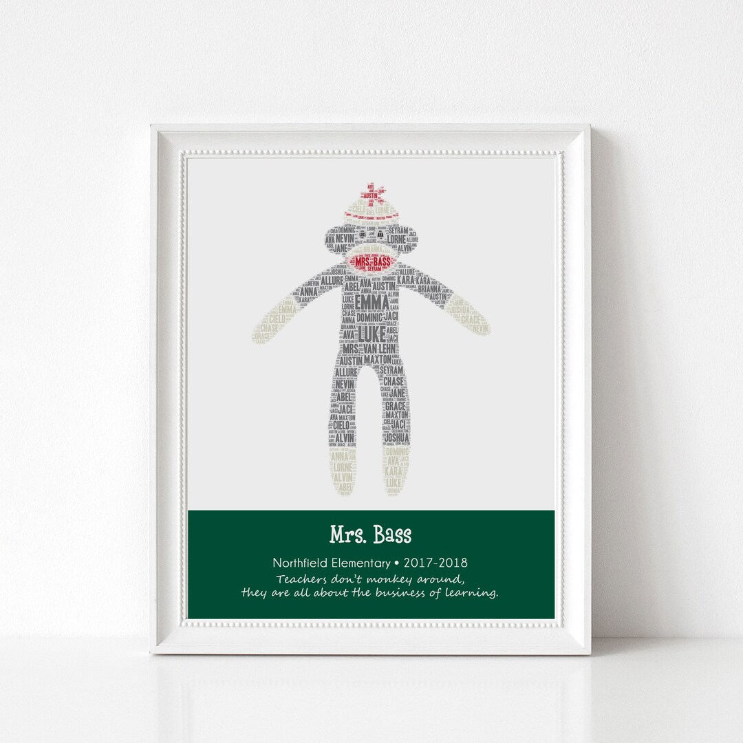 TEACHER Gifts, Personalized Sock Monkey Print With Student Names ...