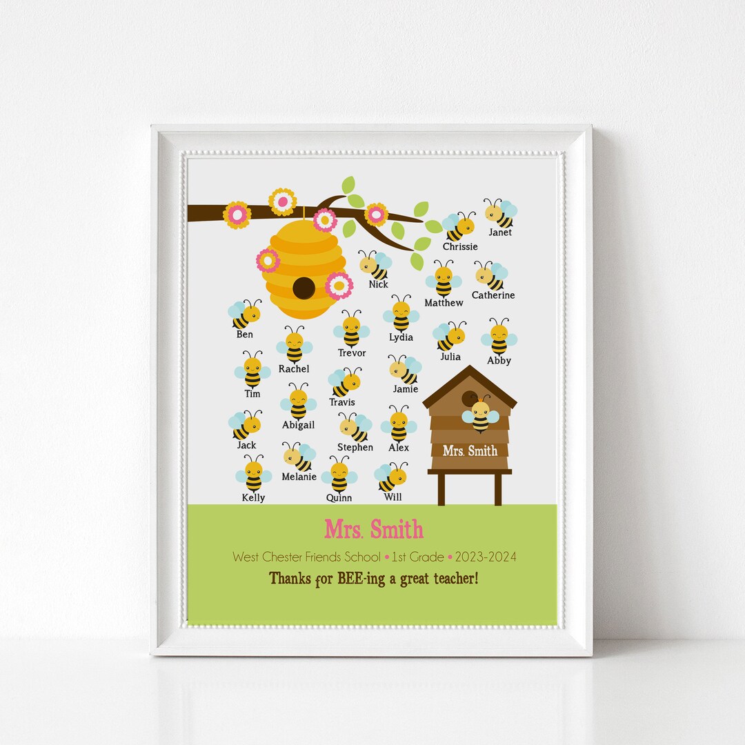 Bumble Bee Teacher Gift, Teacher Appreciation Sign, Custom Art Print ...