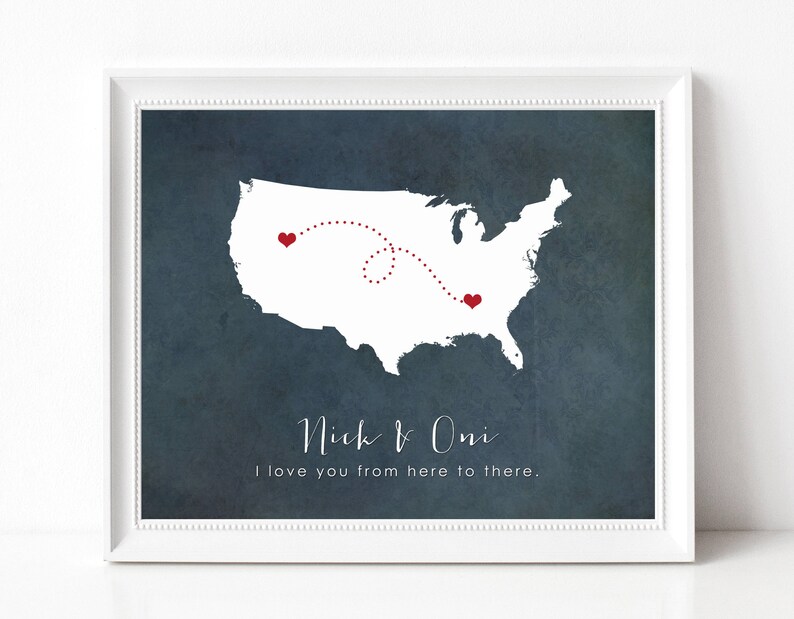 Long Distance Relationship Gift, USA Map Print, Long Distance Boyfriend ...
