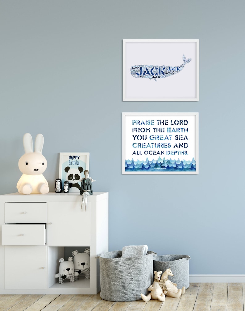 Kids Bible Verse Print, Ocean Theme Scripture Art, Nautical Wall Decor ...