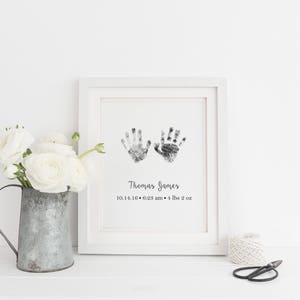 Baby Handprint Art Print, Personalized Hand Print Wall Art With Actual ...