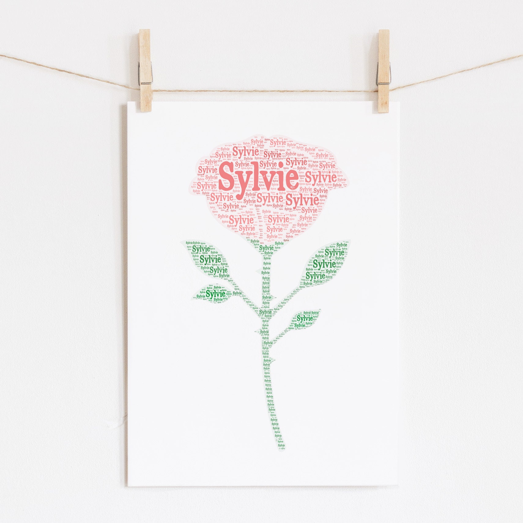 Rose Print, Custom Flower Name Art, Garden Themed Room Decor, Pink Rose ...