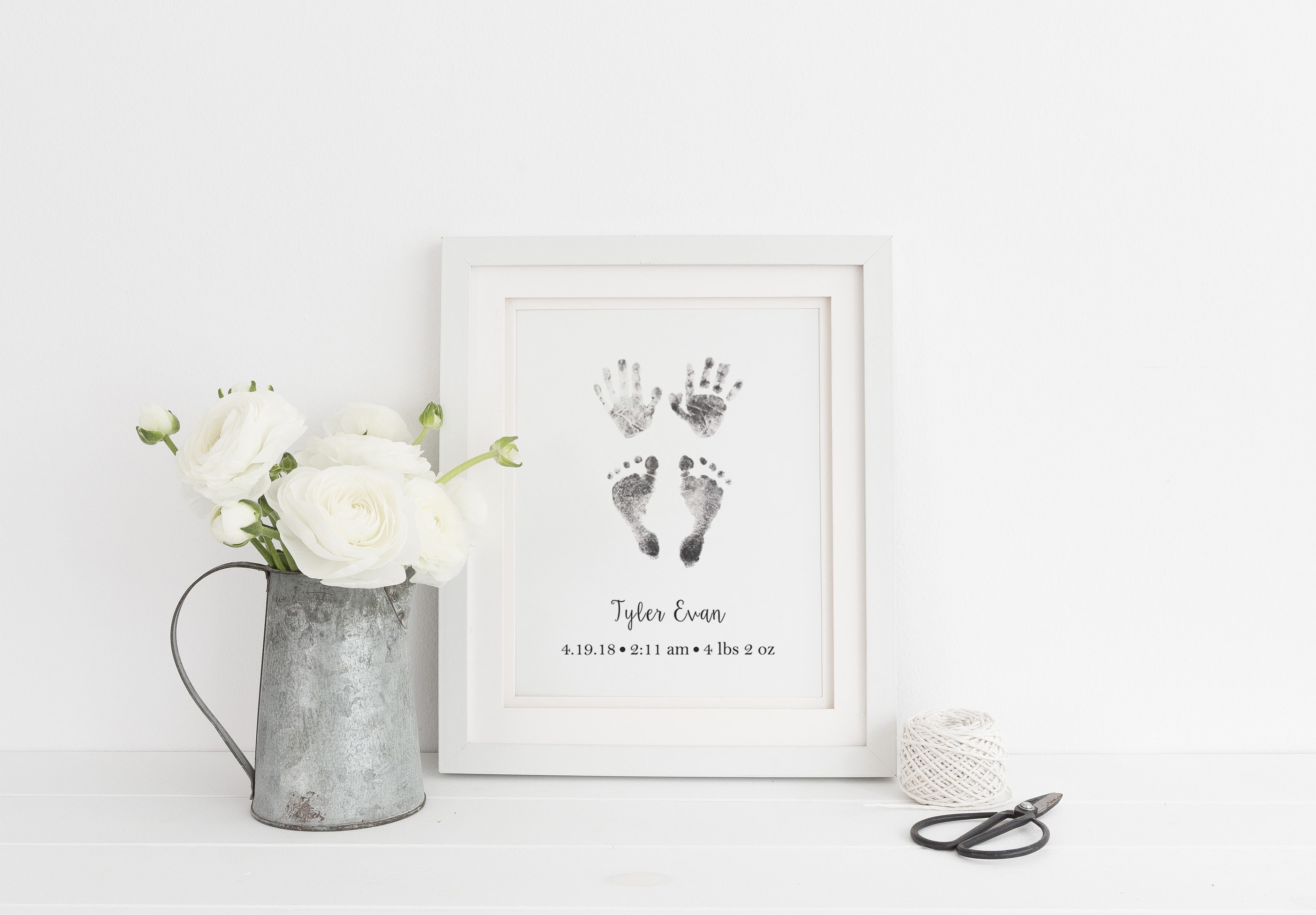 Baby Handprint and Footprint Art, Custom New Baby Gift With Actual Hand ...