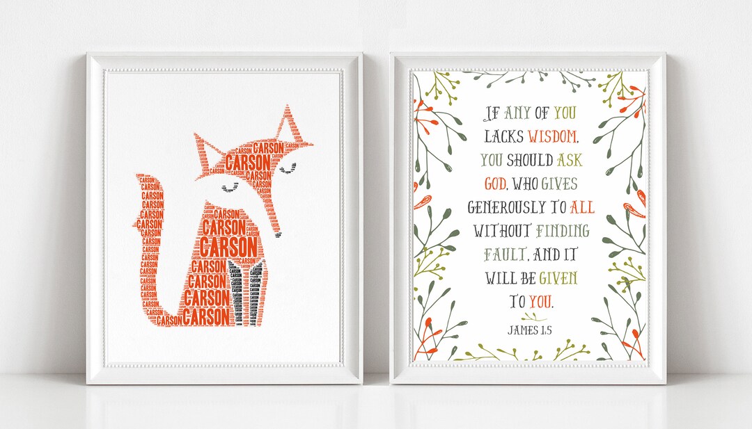 Custom FOX Nursery Art Print and Bible Verse Print, SET of Two, If Any ...