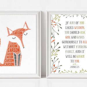 Custom FOX Nursery Art Print and Bible Verse Print, SET of Two, If Any ...