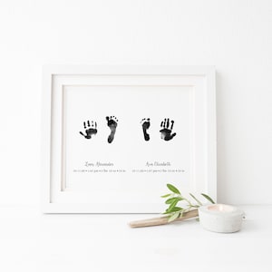 Siblings or Twins Handprint And/or Footprint Art, New Baby Gift With ...