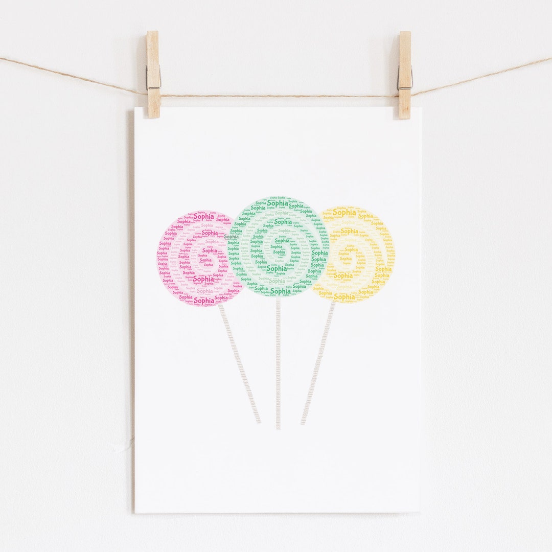 Custom Swirl Lollipop Art Print, Personalized Lollipop Nursery Wall Art ...