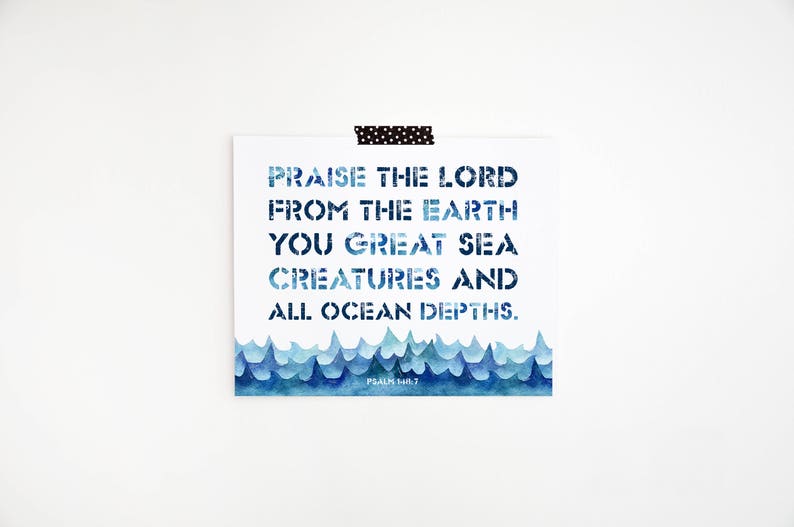 Kids Bible Verse Print, Ocean Theme Scripture Art, Nautical Wall Decor ...