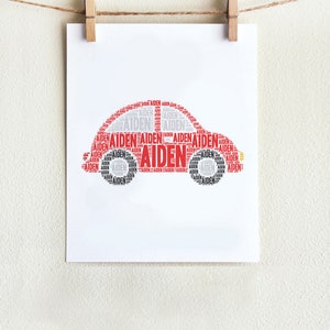 Personalized CAR Print - Name Art -car Wall Art Print Kids Room ...