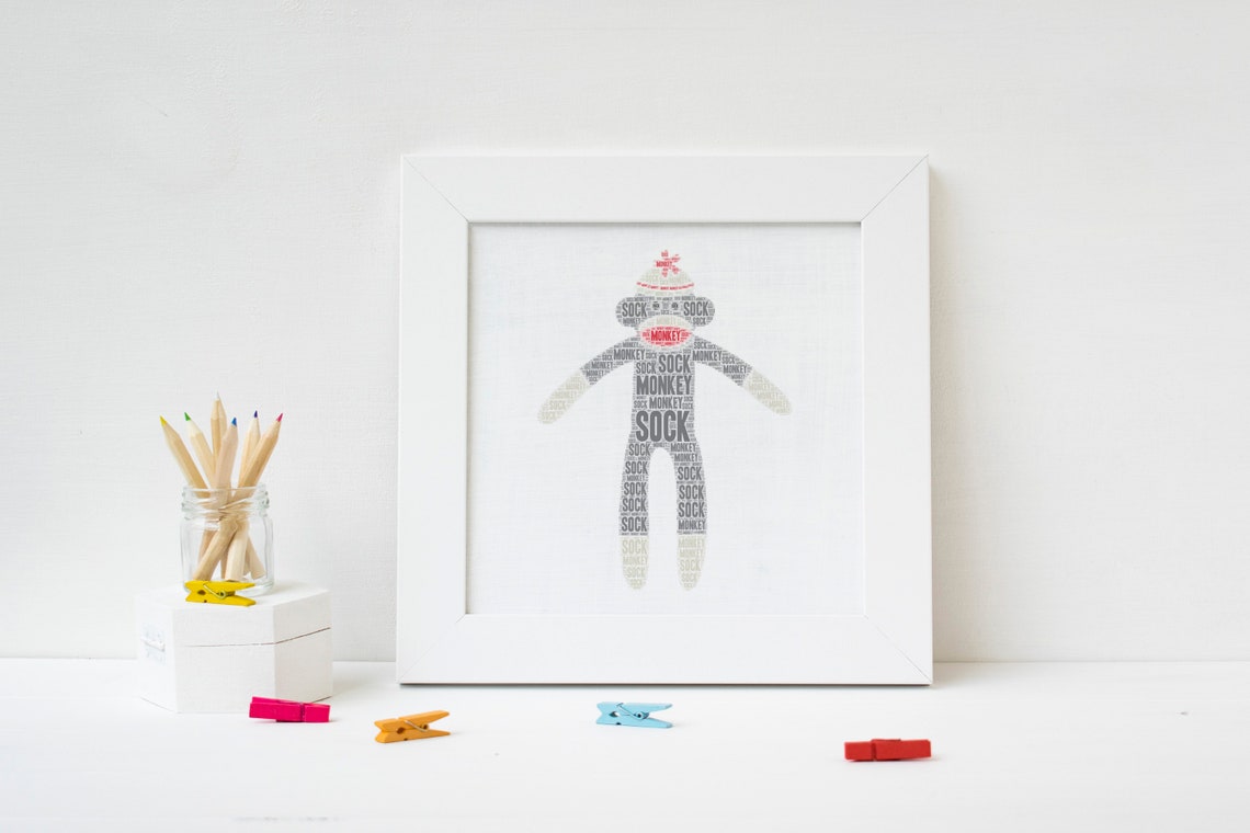 Custom Sock Monkey Nursery Art Print, Personalized Sock Monkey Nursery ...