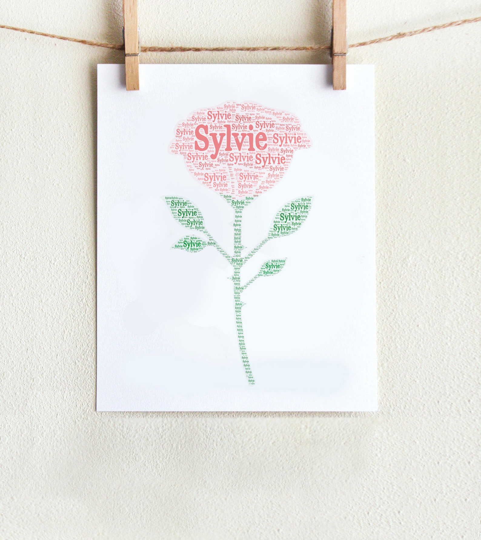 Rose Print, Custom Flower Name Art, Garden Themed Room Decor, Pink Rose ...