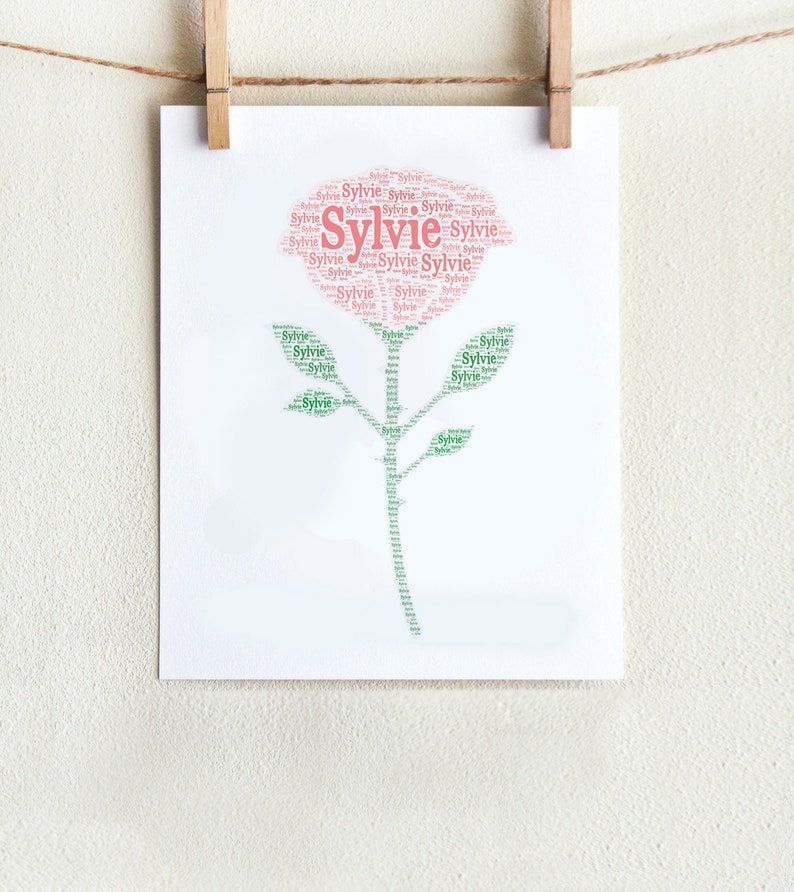 Rose Print Custom Flower Name Art Garden Themed Room Decor - Etsy