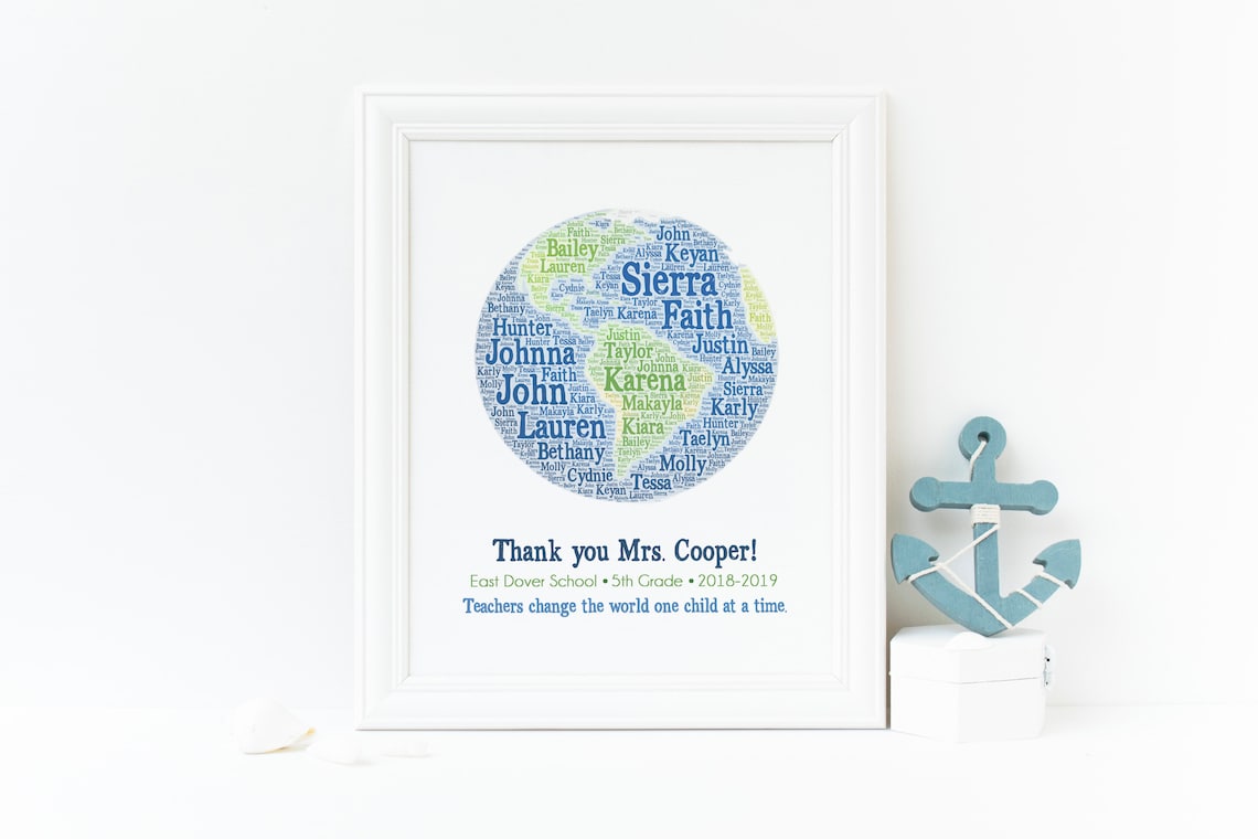 Personalized TEACHER Gift Print, Earth Poster, Teachers Change the ...