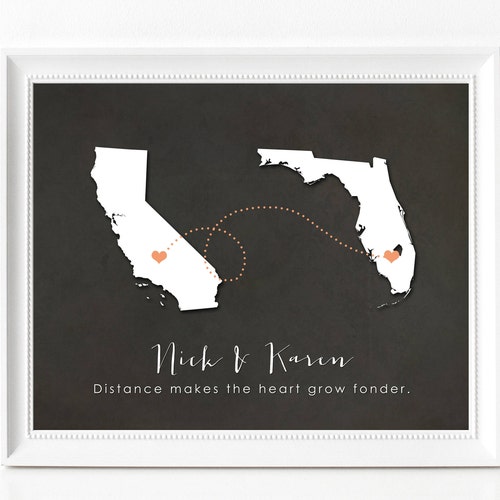 Great Friends Two State Print Long Distance Map Gift - Etsy