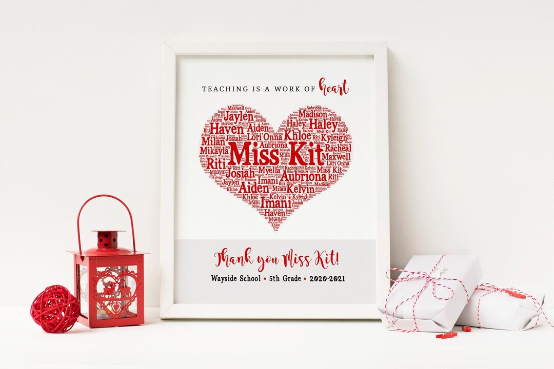 TEACHER Gifts, Personalized Heart Teacher Art Print, Teaching is a Work ...