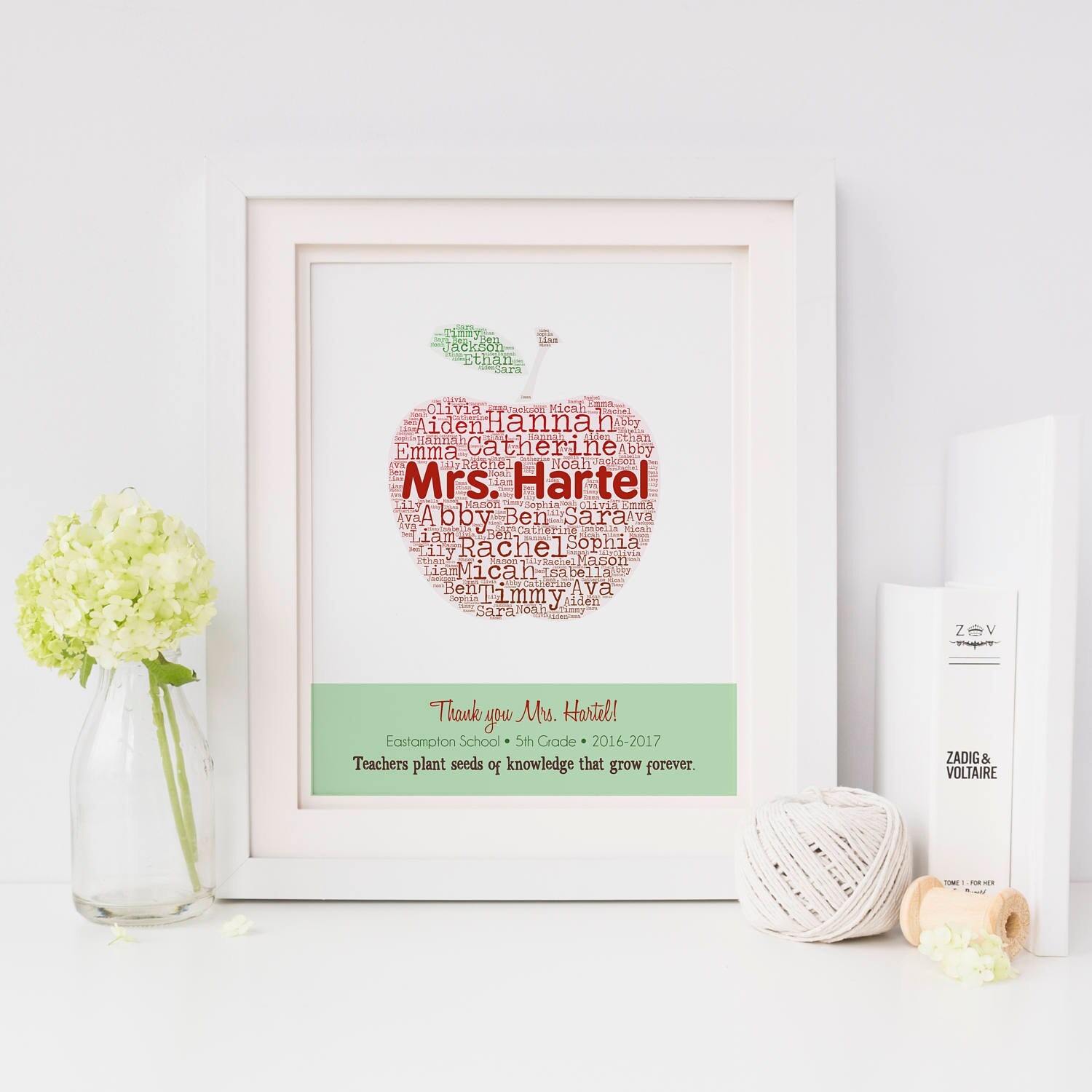 Personalized TEACHER Gift Print Apple Poster with Student | Etsy