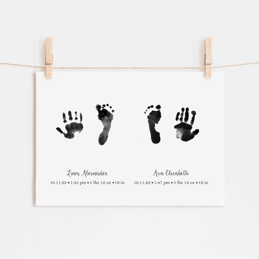 Siblings or Twins Handprint And/or Footprint Art, New Baby Gift With ...