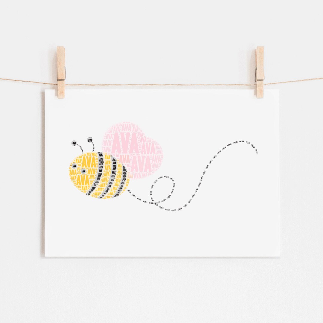 Personalized BEE Art Print, Custom Honey Bee Gift, Insect Nursery Wall ...