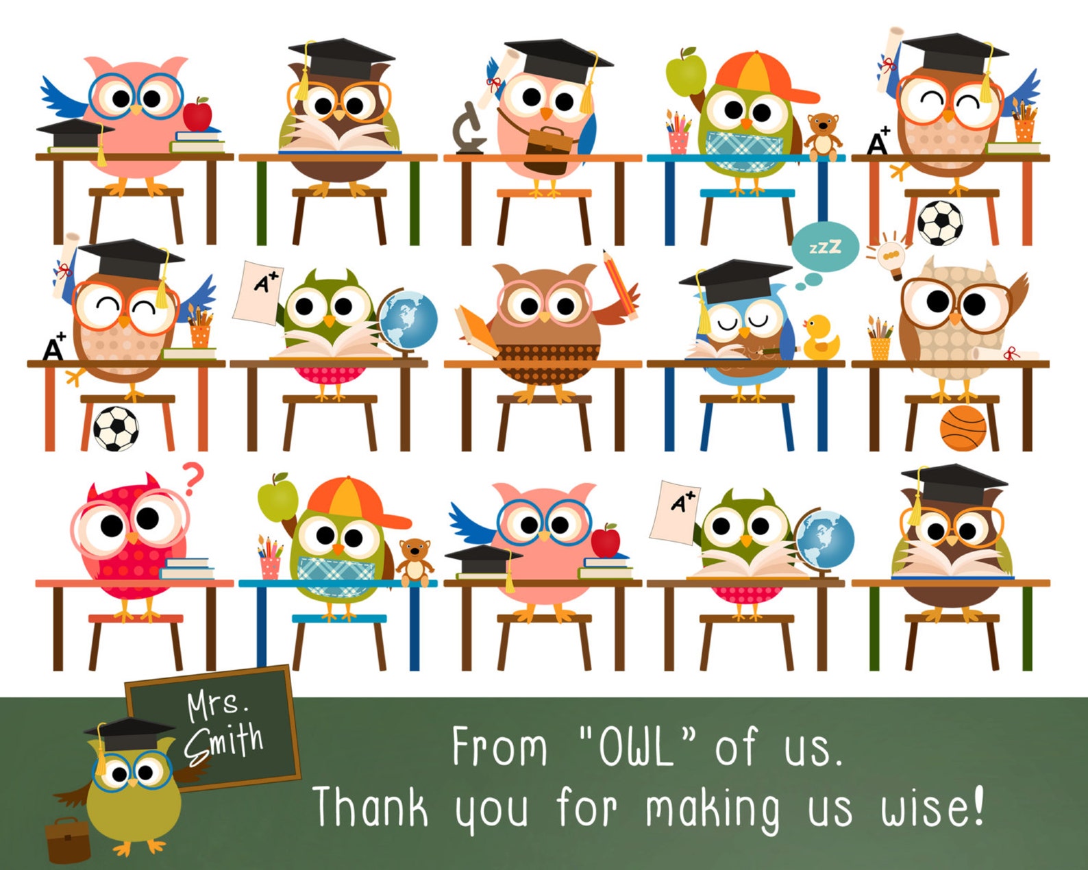 Teacher Gifts Owl Themed Art Print Gift From Class End of - Etsy