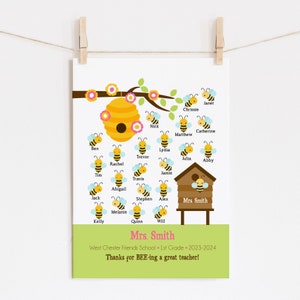 Bumble Bee Teacher Gift, Teacher Appreciation Sign, Custom Art Print ...