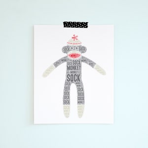 Custom Sock Monkey Nursery Art Print, Personalized Sock Monkey Nursery ...