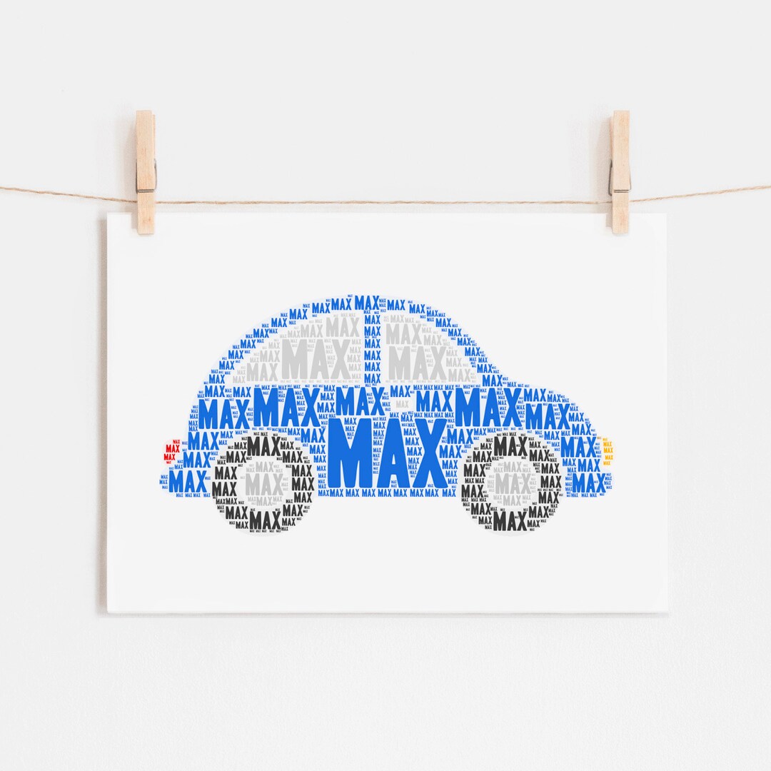 Personalized CAR Print - Name Art -car Wall Art Print Kids Room ...