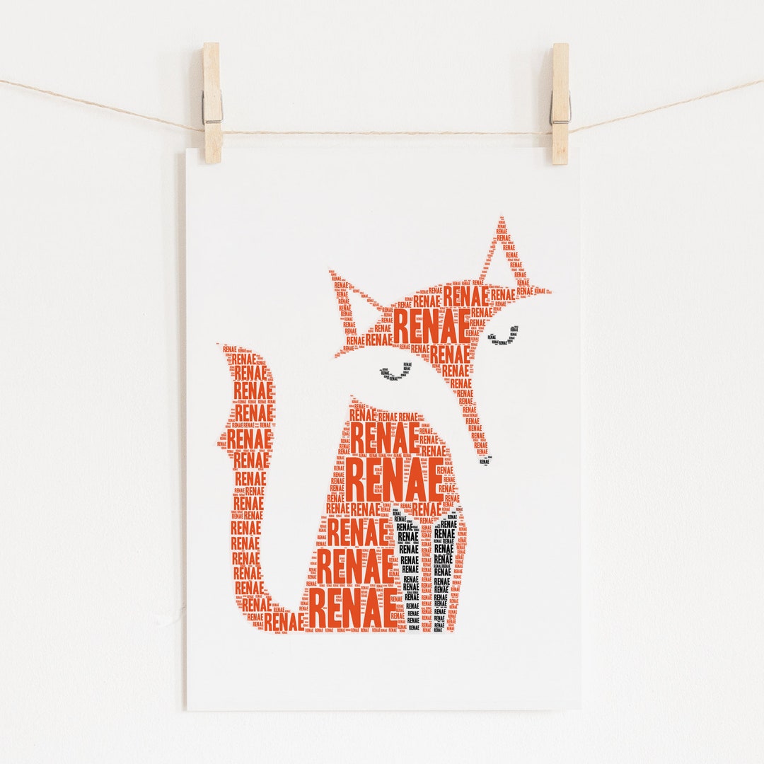 FOX Print, Custom Name Art, Woodland Themed Room Decor, Fox Wall Art ...