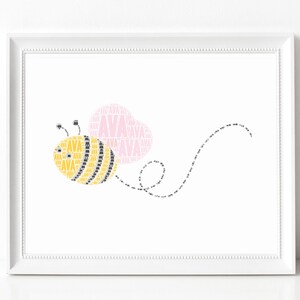 Personalized BEE Art Print, Custom Honey Bee Gift, Insect Nursery Wall ...