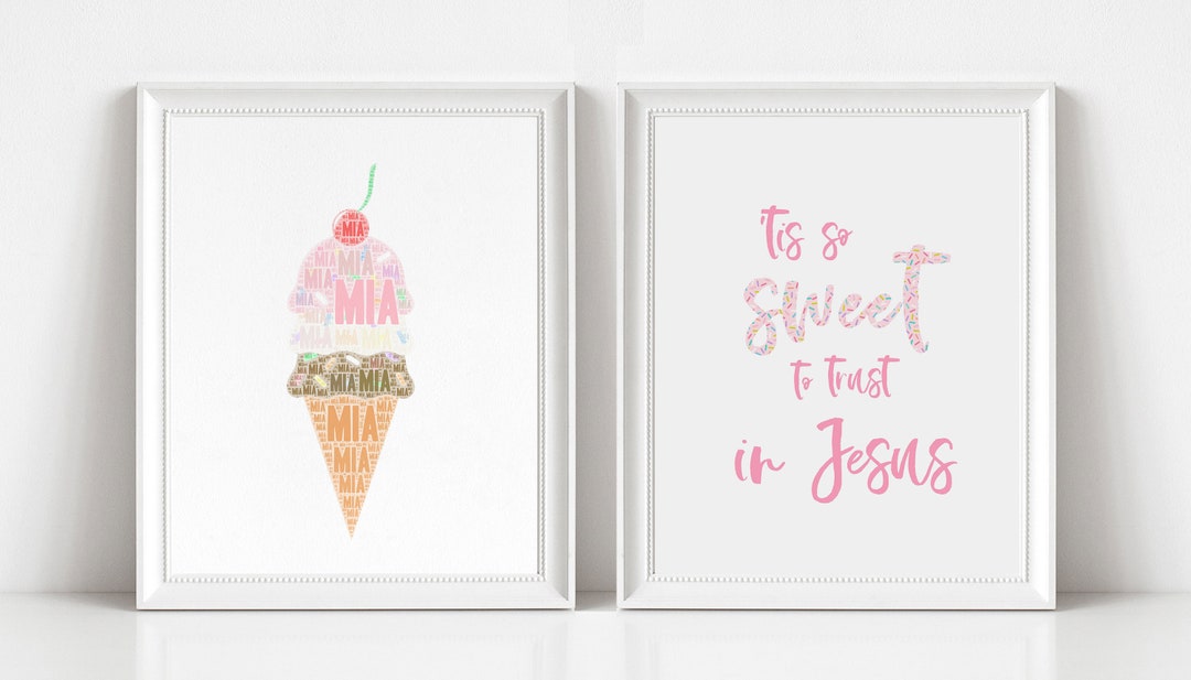 ICE CREAM Nursery Art Print and Hymn Art, Set of Two, Tis so Sweet to ...