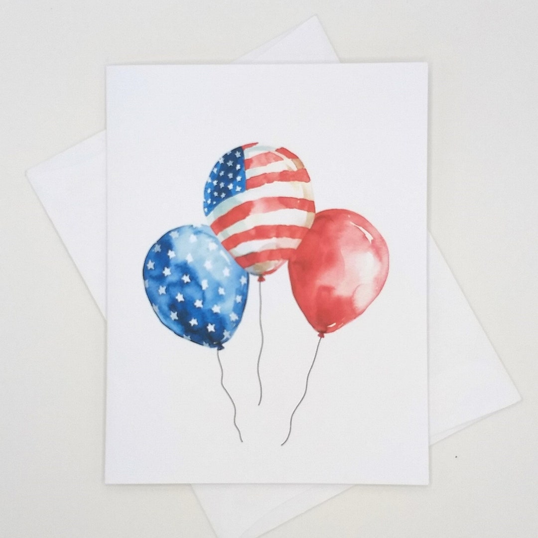 USA Patriotic Balloons Cards, 8 Matching Note Cards, 4th of July ...