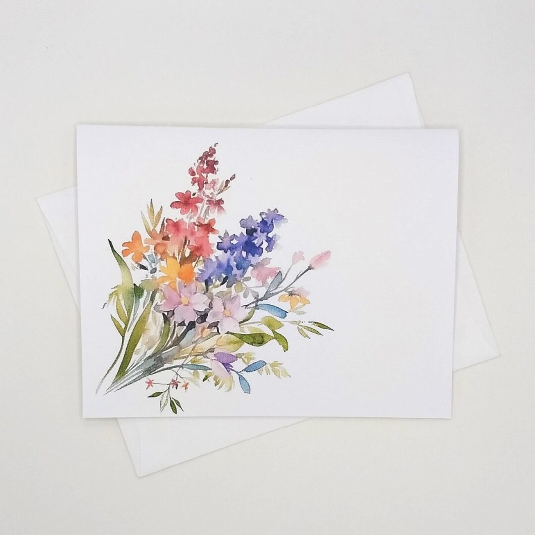 Flower Note Cards, Set of 8 Blank Folded Cards, Botanical, Watercolor ...